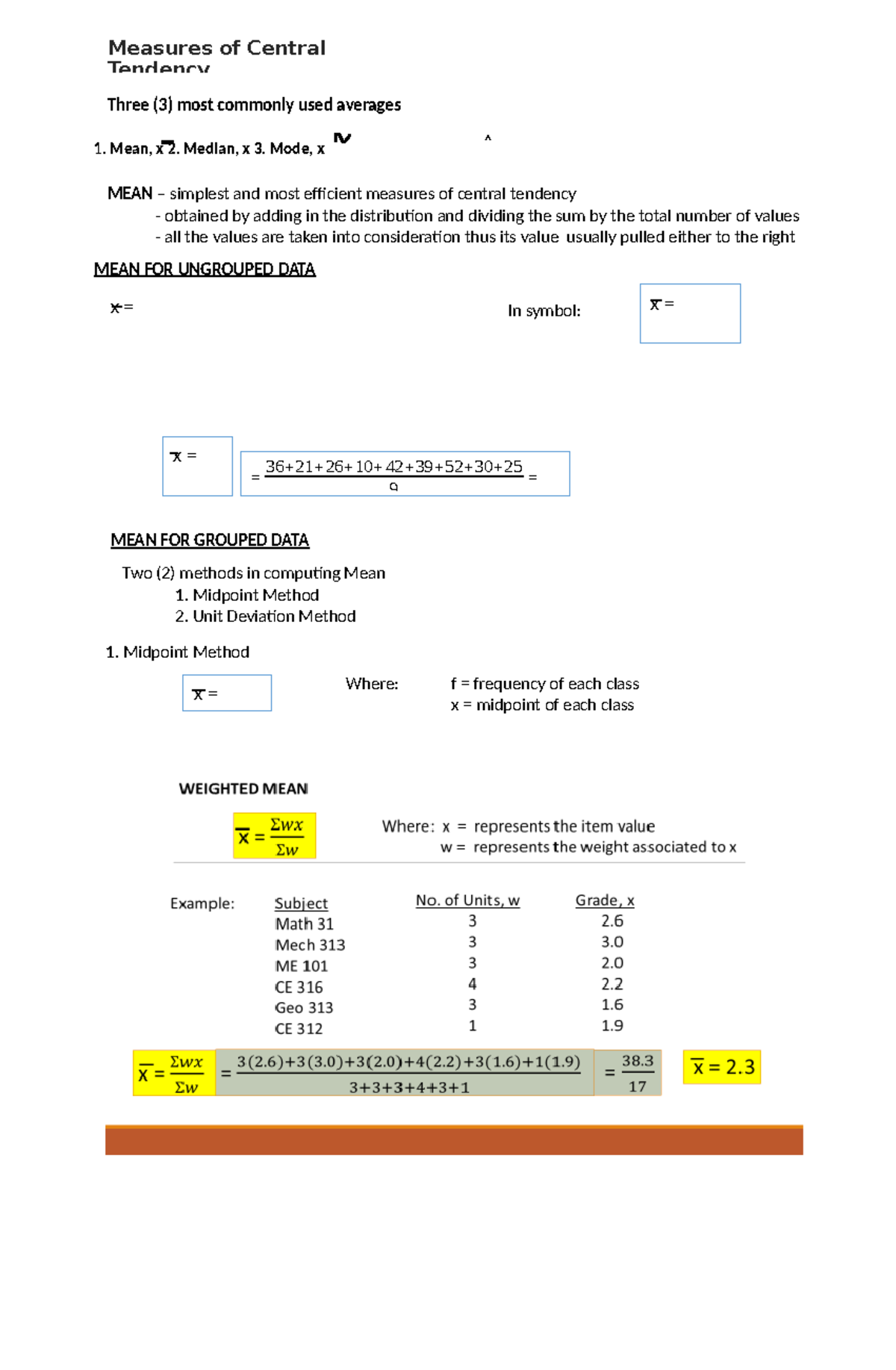 Central-Tendency - Lecture notes - Midpoint Method Measures of Central ...