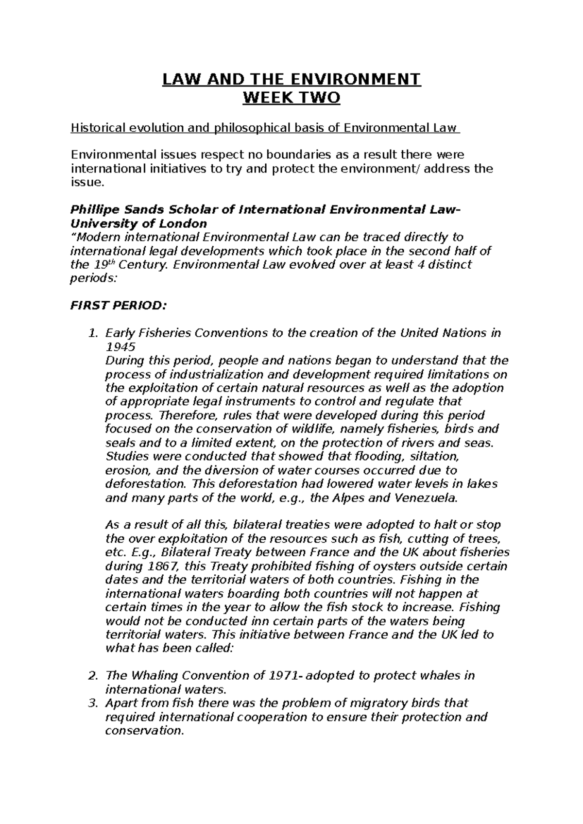 LAW AND THE ENVIRONMENT (LAW 101) - WEEK TWO OVERVIEW - Studocu