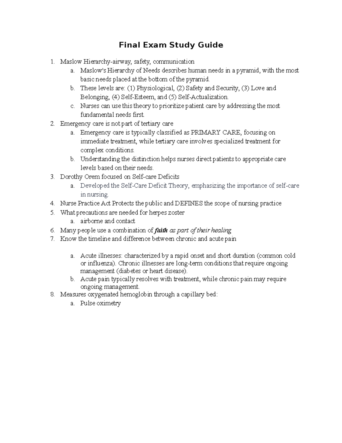 NUR 101 Final exam study guide: Key concepts and nursing principles - Studocu