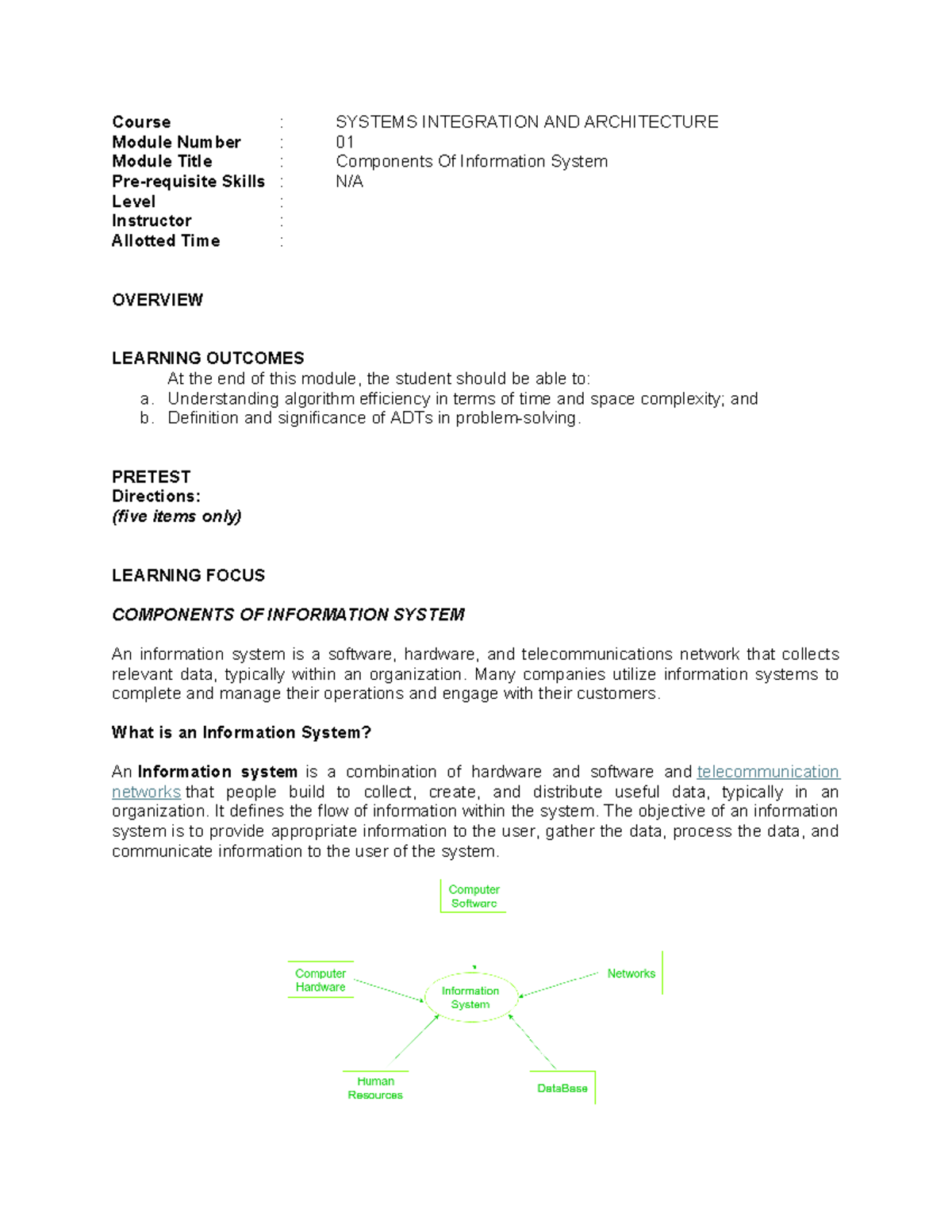SYS INT & ARCH 01: Components of Information System Overview - Studocu
