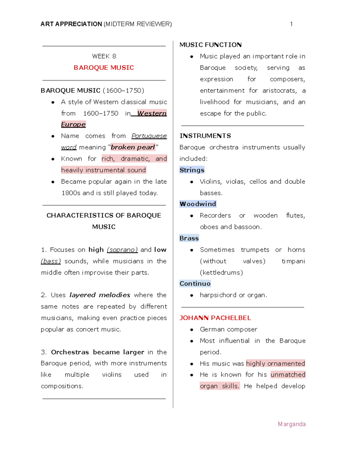 ART APP (MIDTERM REVIEWER): Exploring Baroque to Romantic Music - Studocu