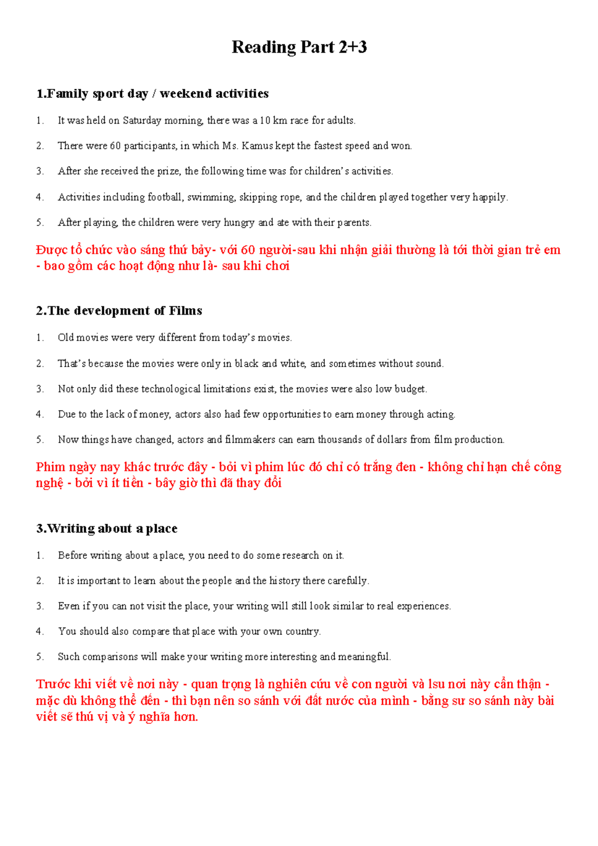 Reading Part 2, 3 & 4 - Family Activities, Film Evolution & Writing ...