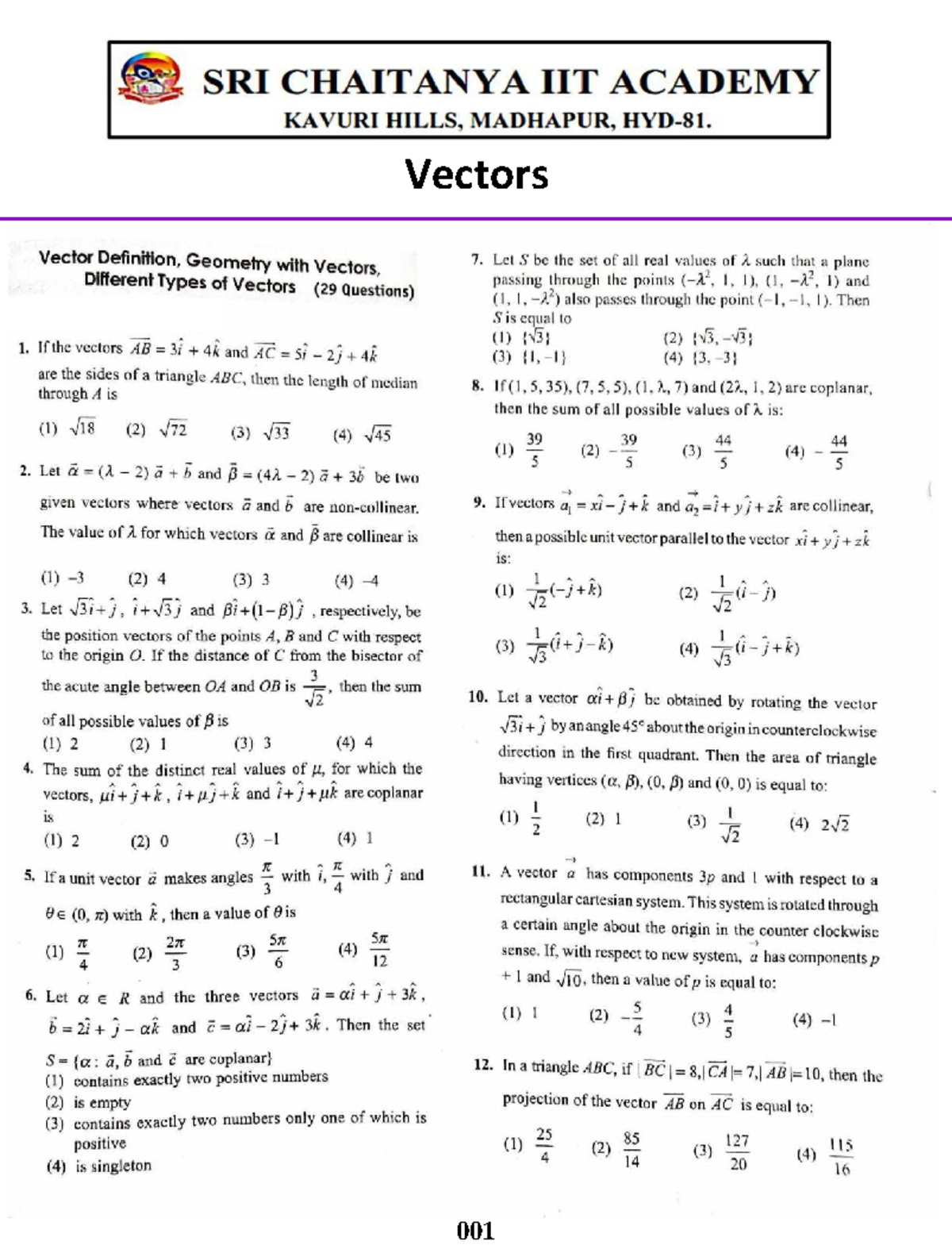 MAT - Vectors - Important Concepts and Problems for Study - Studocu