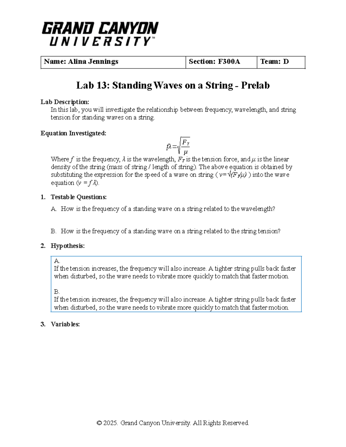 PHY111L Lab 13 Prelab: Standing Waves on a String Analysis - Studocu