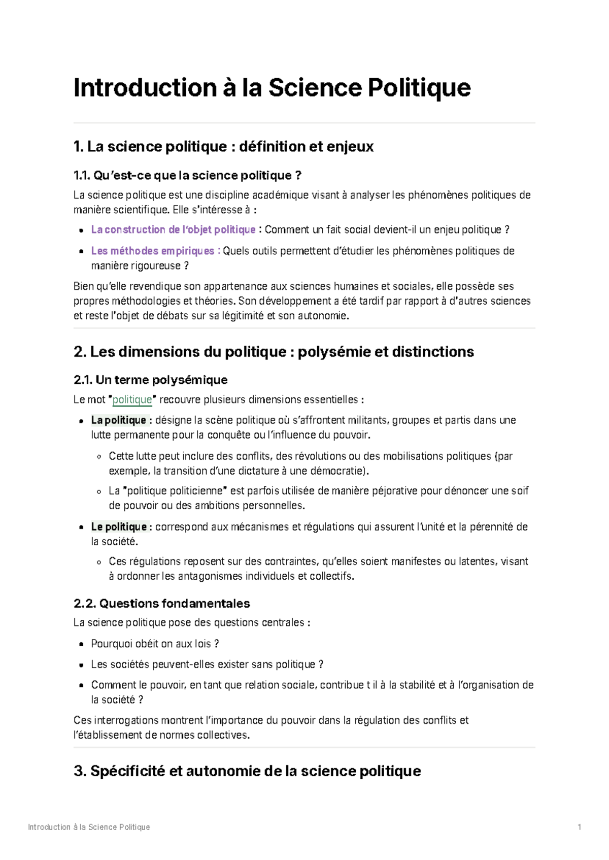 Introduction au Cours Introductif de Science Politique 1 et 2 - Studocu
