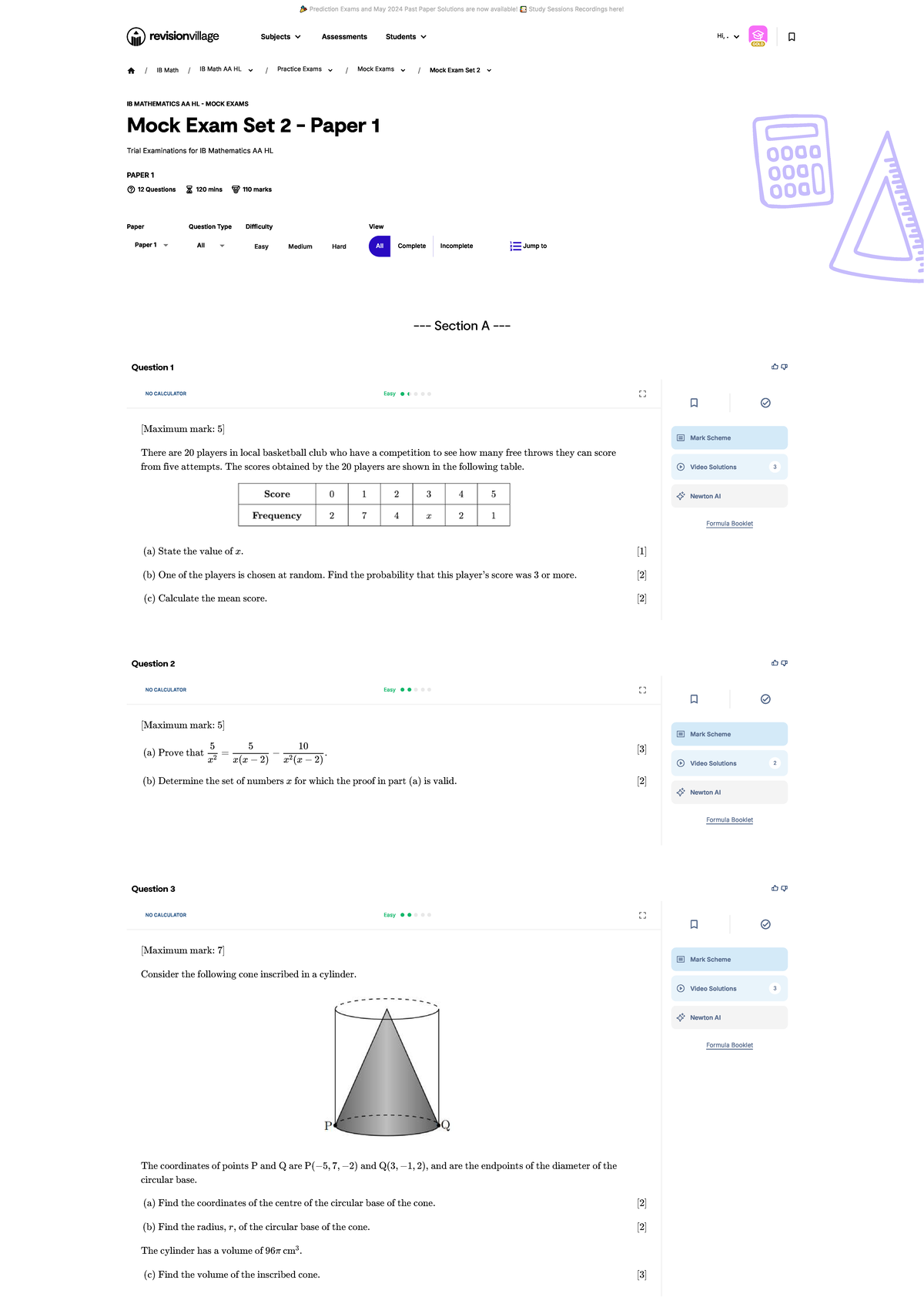 IB Math AA HL - Mock Exam Set 2 Paper 1 Solutions and Study Resources ...