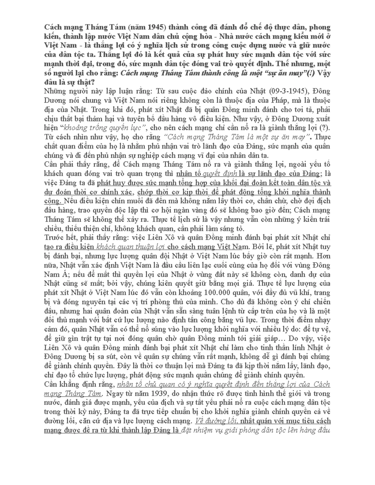 PHÊ PHÁN QUAN ĐIỂM CMT8 LÀ SỰ ĂN MAY - Cách mạng Tháng Tám (năm 1945 ...