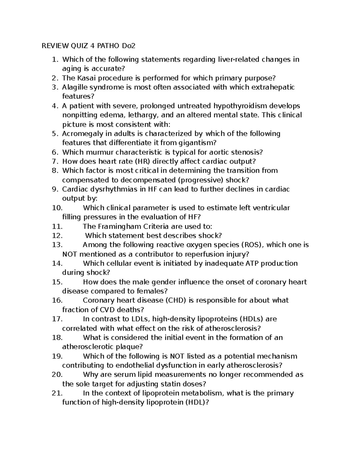 REVIEW QUIZ 4 PATHOLOGY: Key Concepts and Clinical Scenarios - REVIEW ...