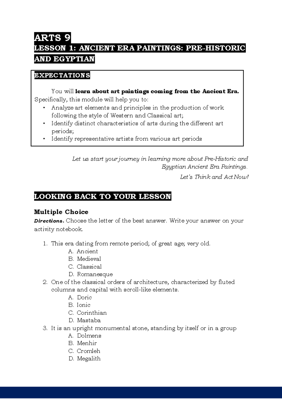 ARTS-9 - Lesson on Ancient and Classical Era Paintings - Studocu