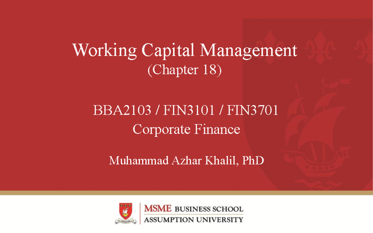 Working Capital Management Overview (BBA2103/FIN3101/FIN3701) - Studocu