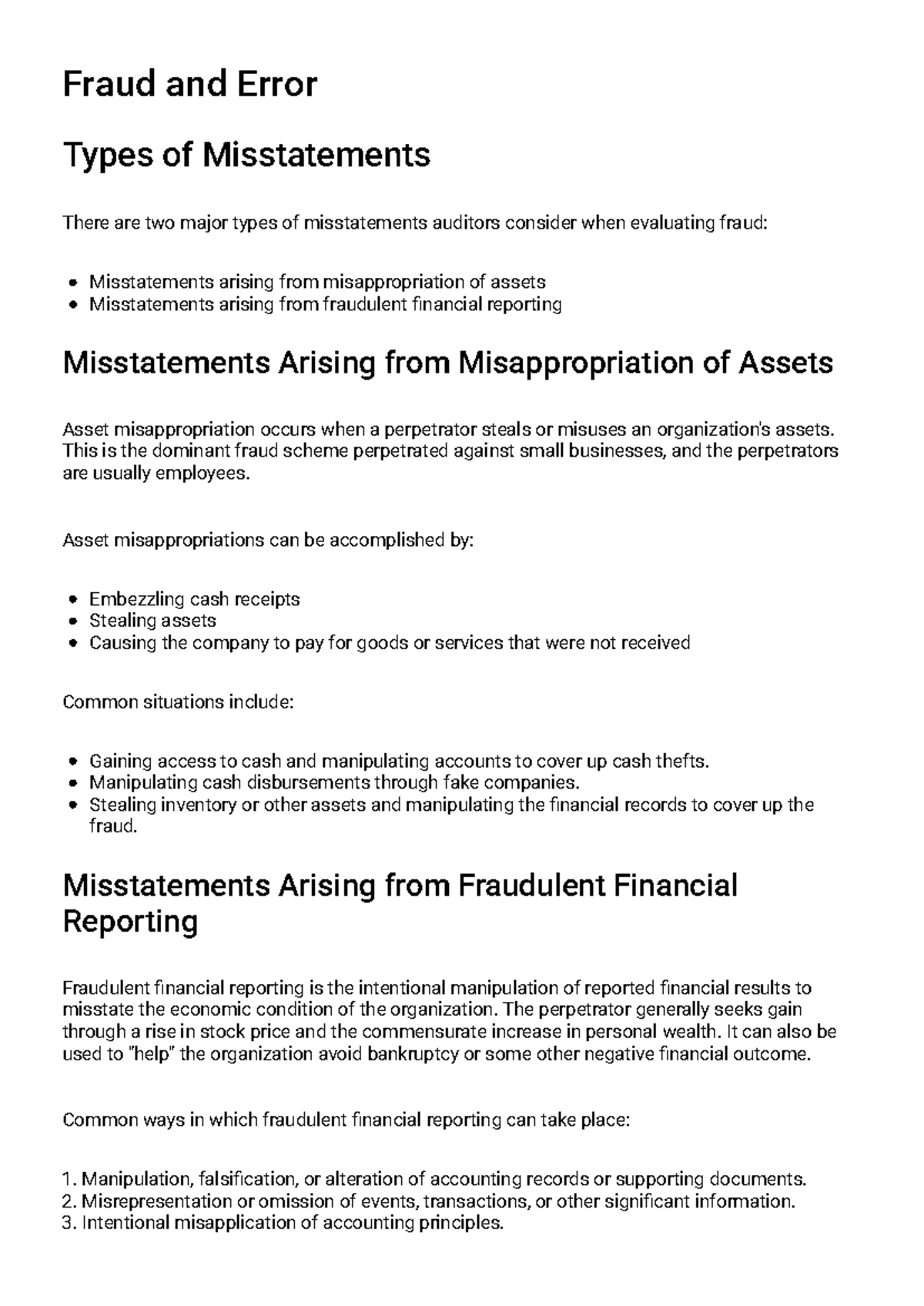 Fraud and Error in Financial Reporting - Study Guide (ACCT 301) - Studocu