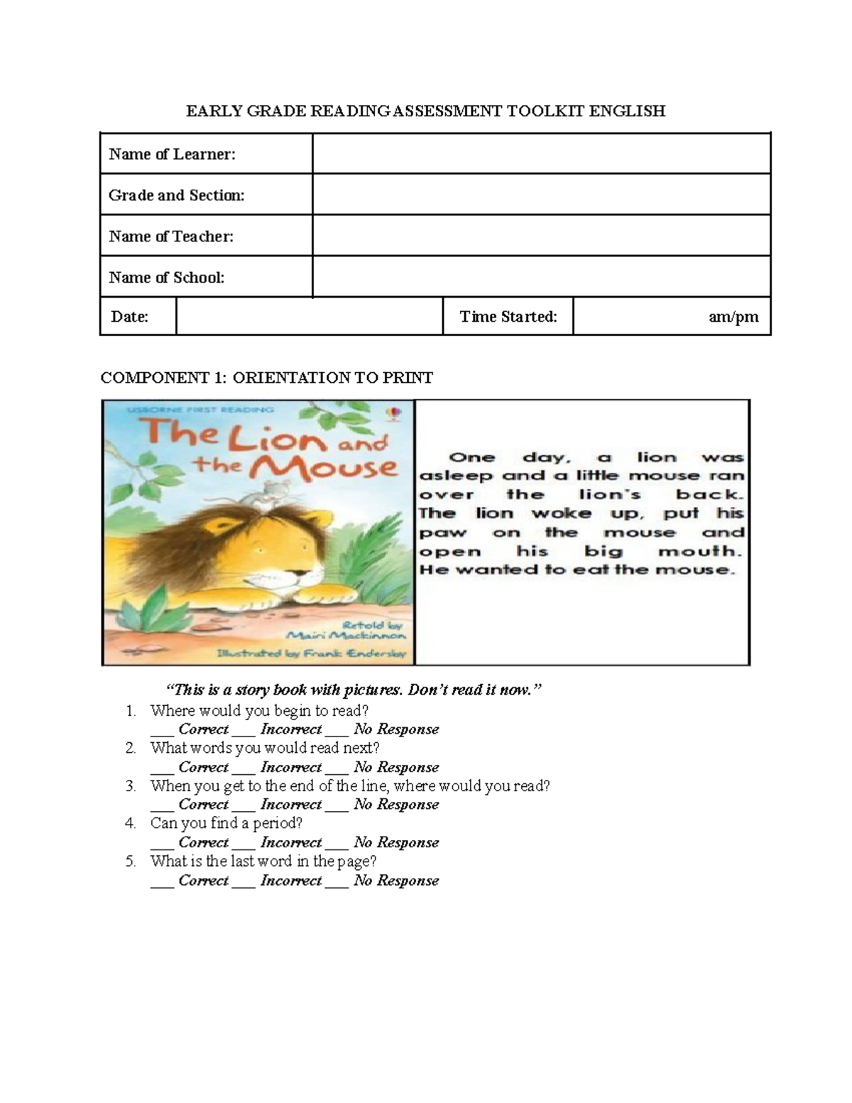EGRA- English- Early Grade Reading Assessment Toolkit - Studocu