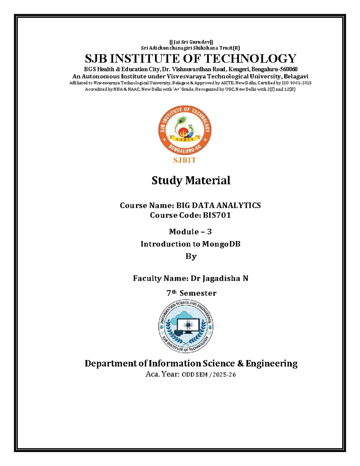 BIS701 Big Data Analytics Module 3: Introduction to MongoDB Notes - Studocu