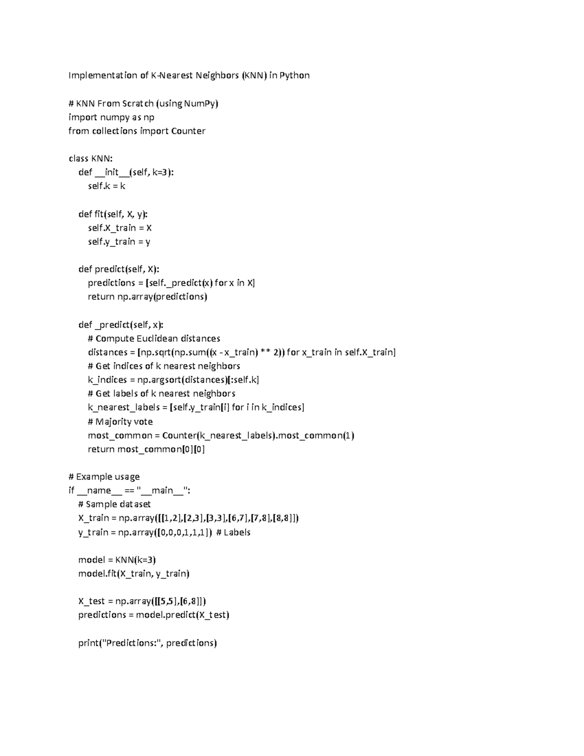 ML ex-7: Implementation of K-NN Algorithm in Python - Studocu