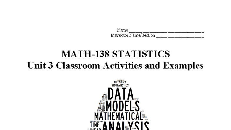 Math-138 Unit 3 Packet Fall 2024: Confidence Intervals & Hypothesis ...