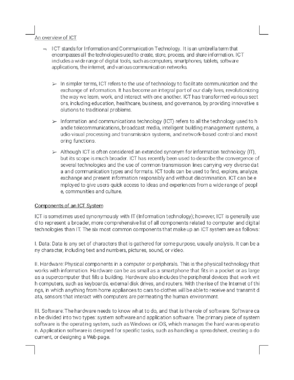 Introduction to ICT Concepts and Components Notes (ICT 101) - Studocu