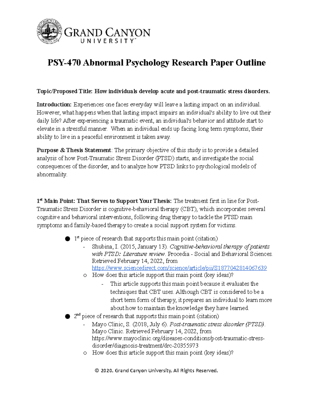 PSY-470 Research Paper Outline - PSY-470 Abnormal Psychology Research ...