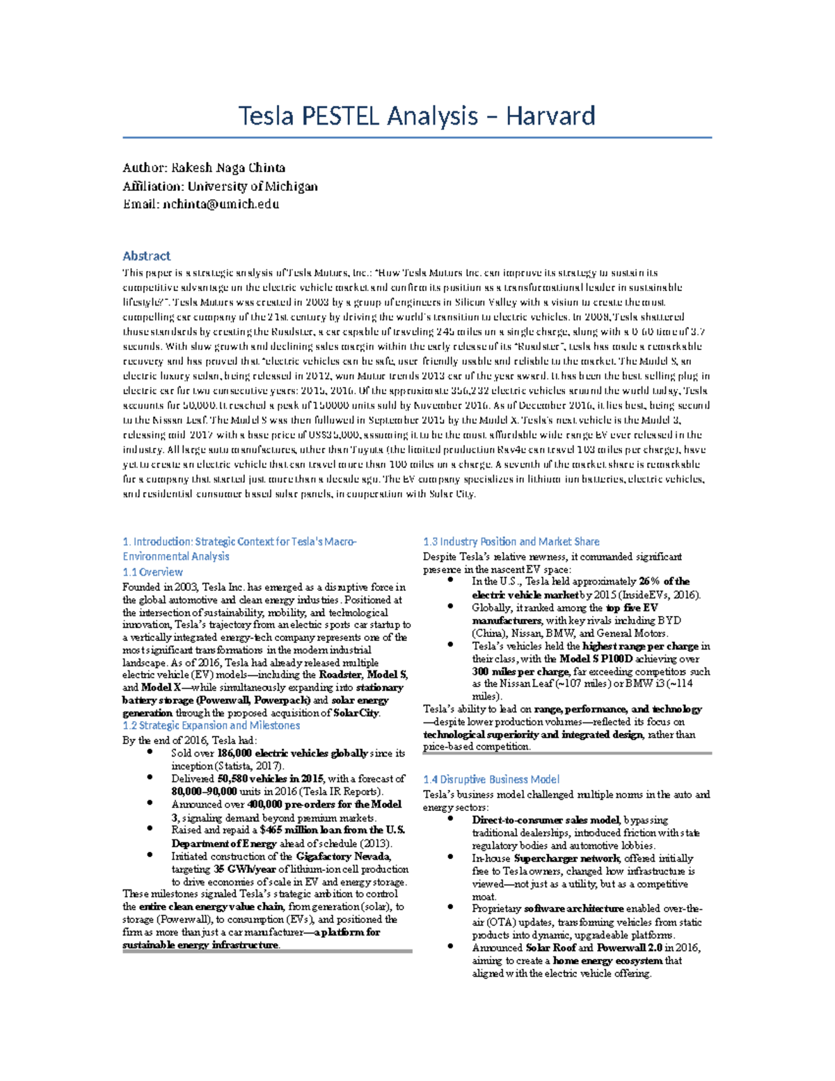 Tesla PESTEL Analysis: Strategic Insights for Harvard SM Course - Studocu
