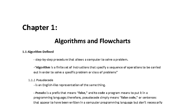 Chapter 1: Algorithms & Flowcharts - Definitions & Examples - Studocu