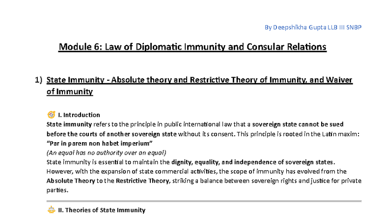 LLB SNBP Module 6: Law of Diplomatic Immunity & Consular Relations ...