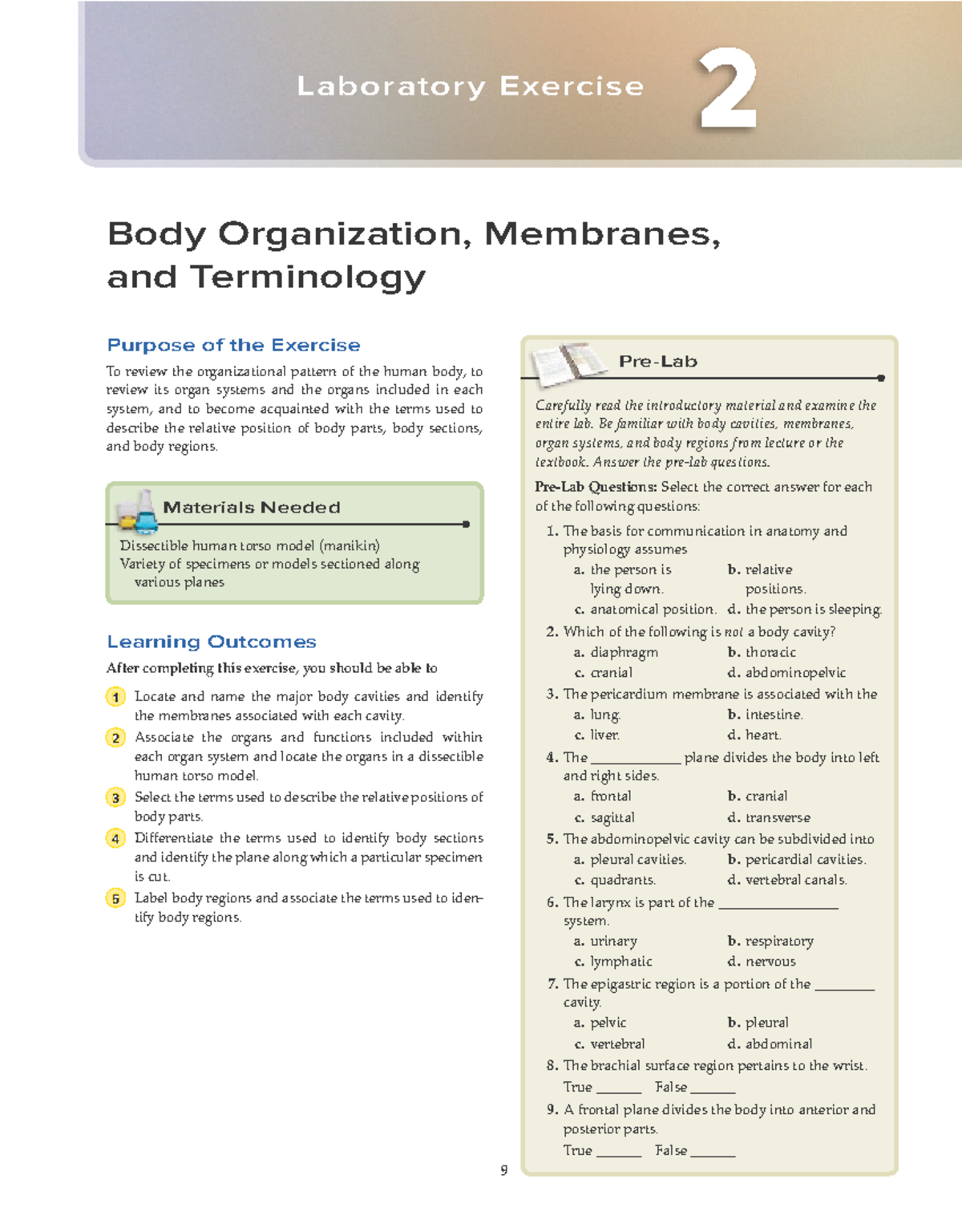 Lab 2: Body Organization, Membranes & Terminology Overview - Studocu