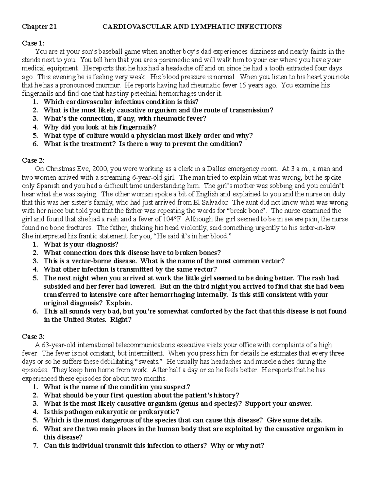 Ch 21 Case Studies on Cardiovascular & Lymphatic Infections - Studocu