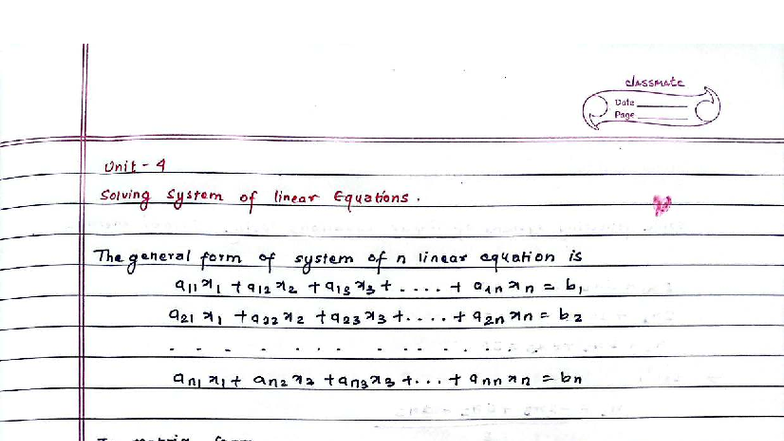 Unit 4: Solving Systems of Linear Equations - Numerical Methods - Studocu