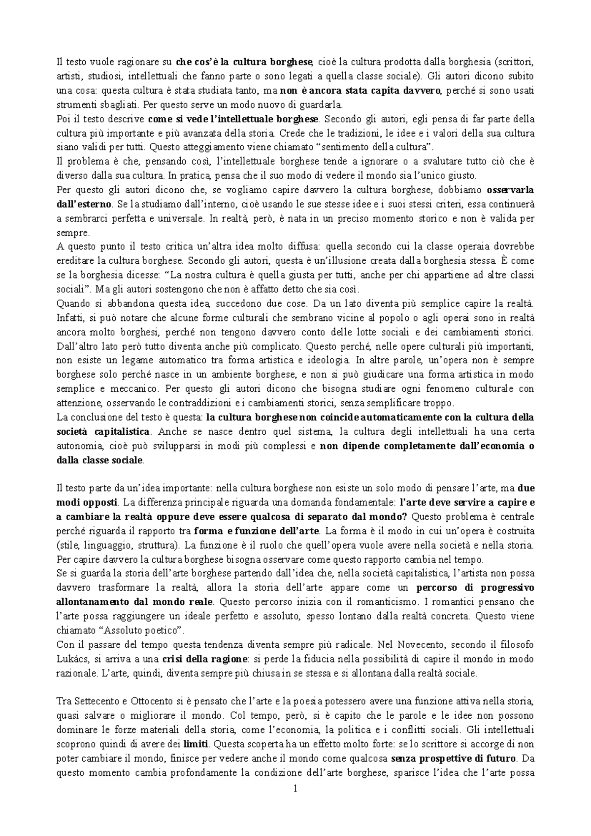 Le armi della critica: Analisi della cultura borghese - Asor Rosa - Studocu