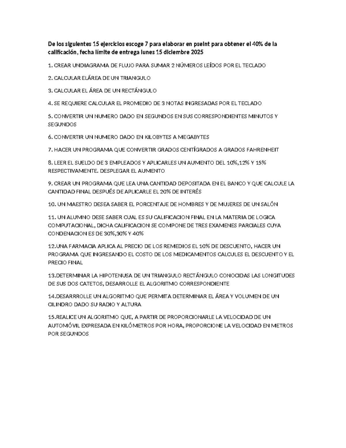 Ejercicios de Programación en Pseint - Prácticas 2025 - Studocu