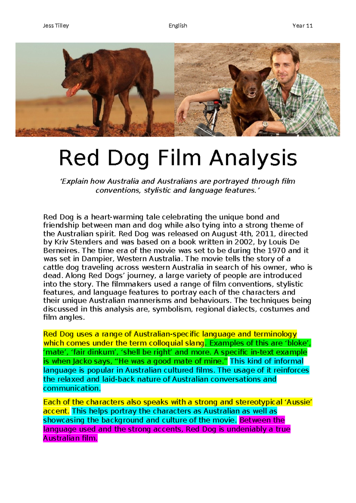 Year 11 English: Red Dog Film Analysis of Australian Portrayal - Studocu