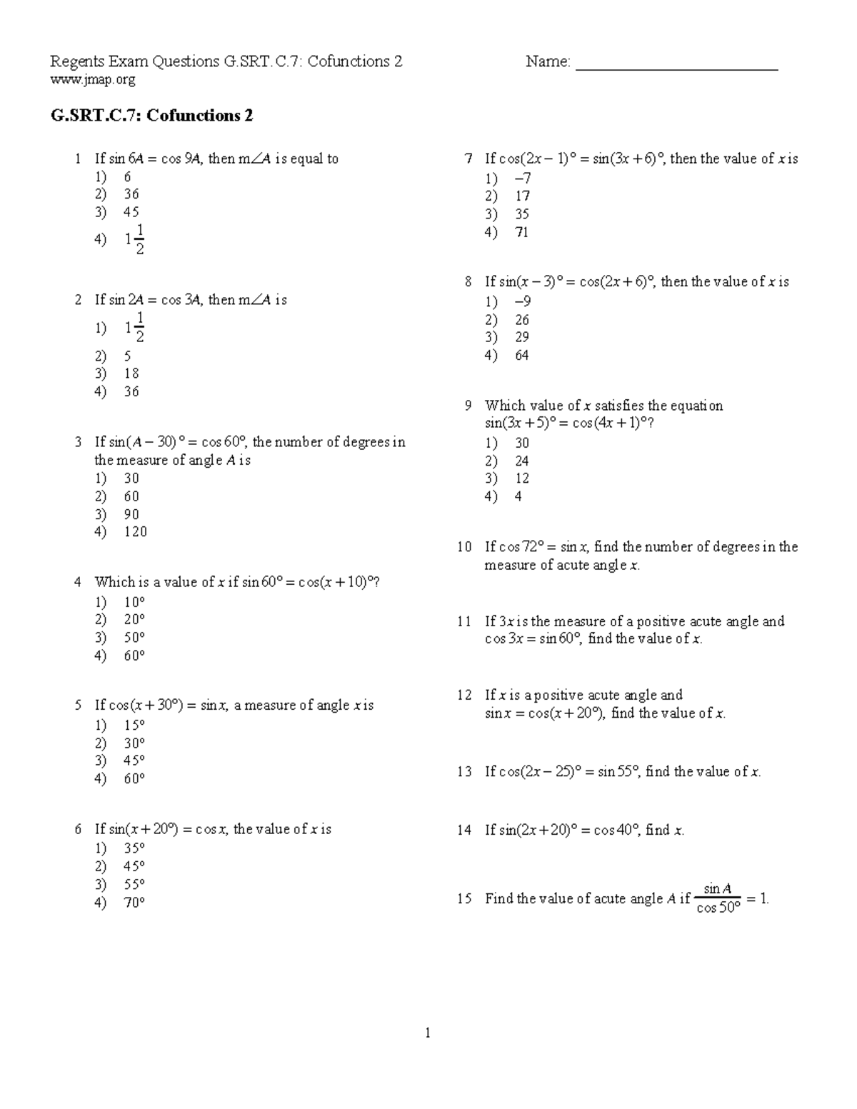 Gsrtc Cofunctions Of Ap Physics Algebra Based Assignment Name Grst