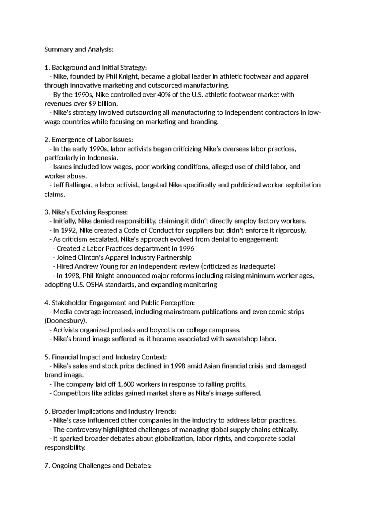 Nike's Labor Practices: A Case Study on Ethics and Responsibility - Studocu