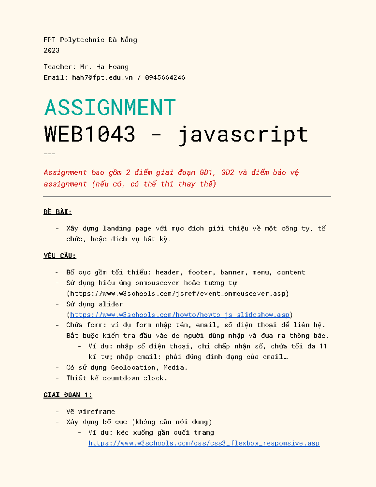 WE1043 - Assignment - Landing Page Development Guidelines - Studocu