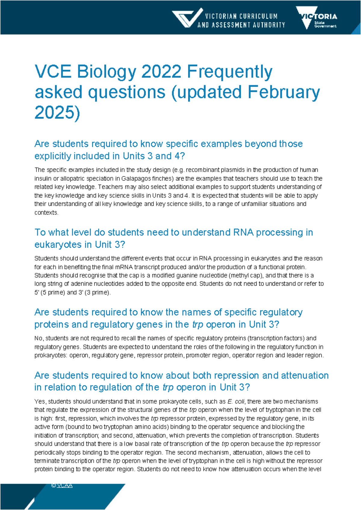 VCE Biology 2022 FAQs: Key Concepts and Understanding for Units 3 & 4 ...