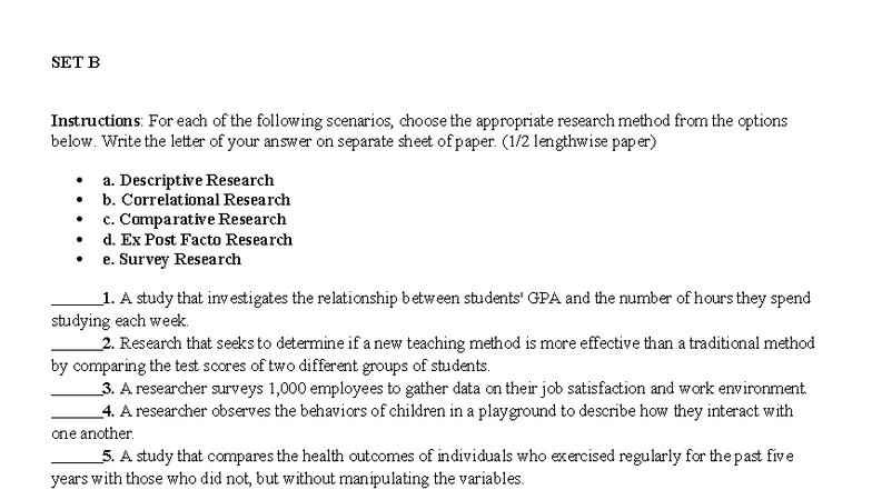 SET B Research Methods Worksheet 2 Ri DL2 - Studocu