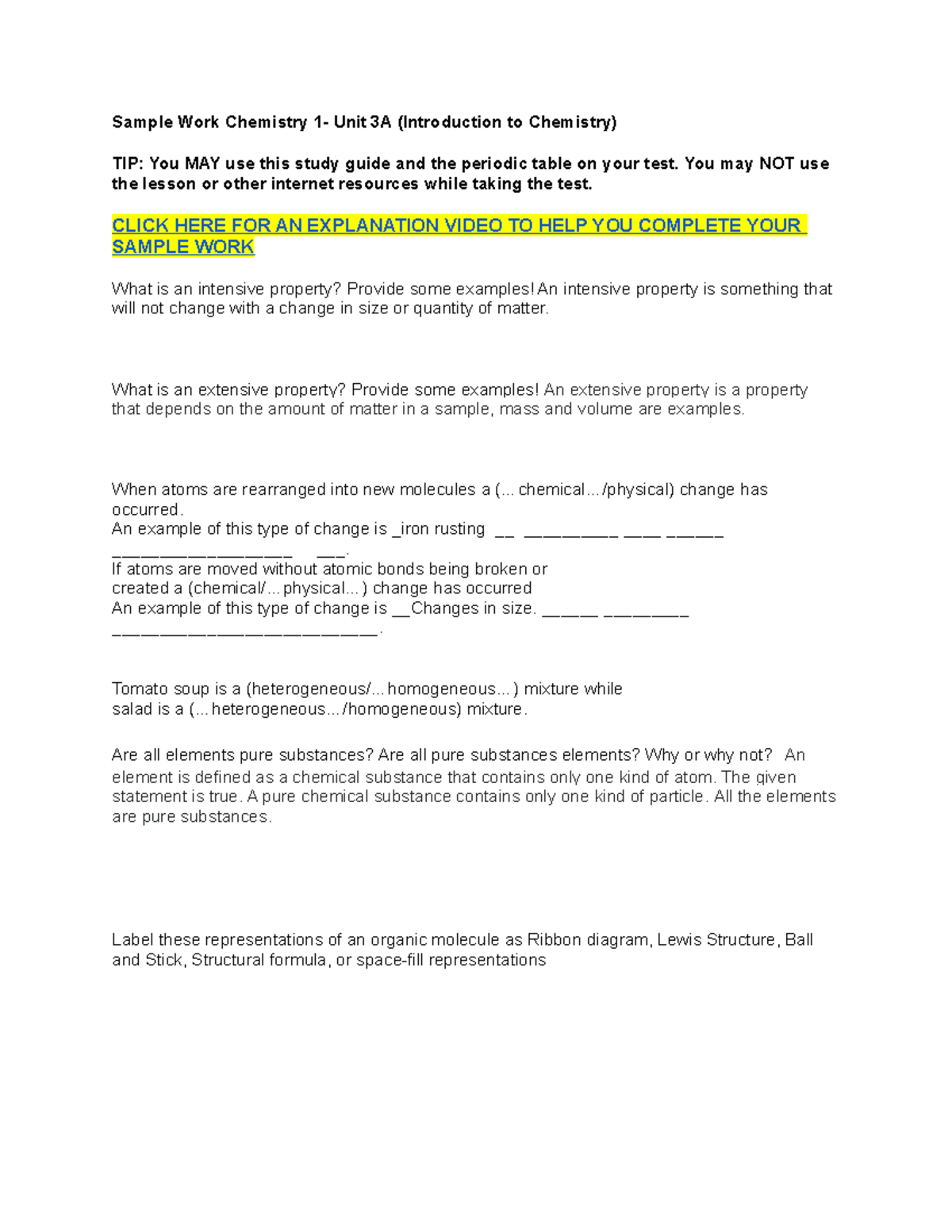 Classification Of Matter Worksheet The Pogil Project