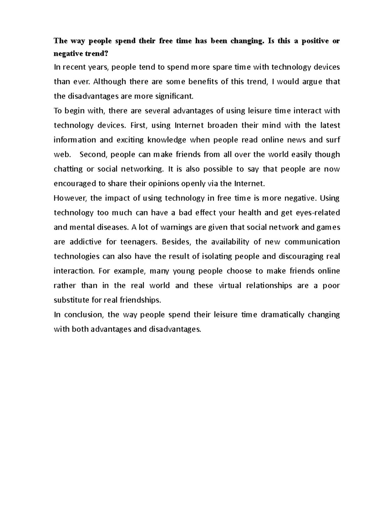 Document 1 - njkl - The way people spend their free time has been ...