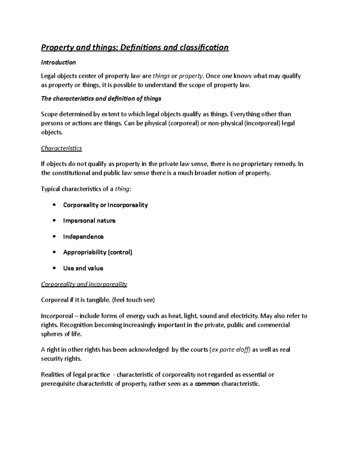 Property A notes - Property and things: Definitions and classification ...