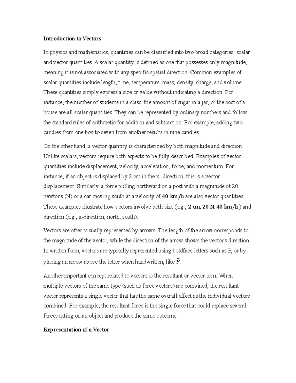 Vector and Scalar quantities - Introduction to Vectors In physics and ...