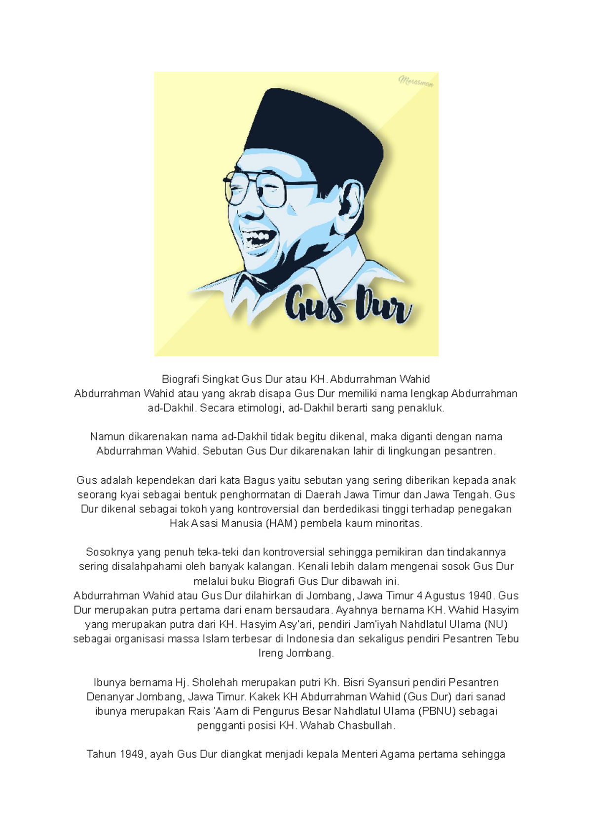 Biografi Singkat Gus Dur atau KH - Abdurrahman Wahid Abdurrahman Wahid ...