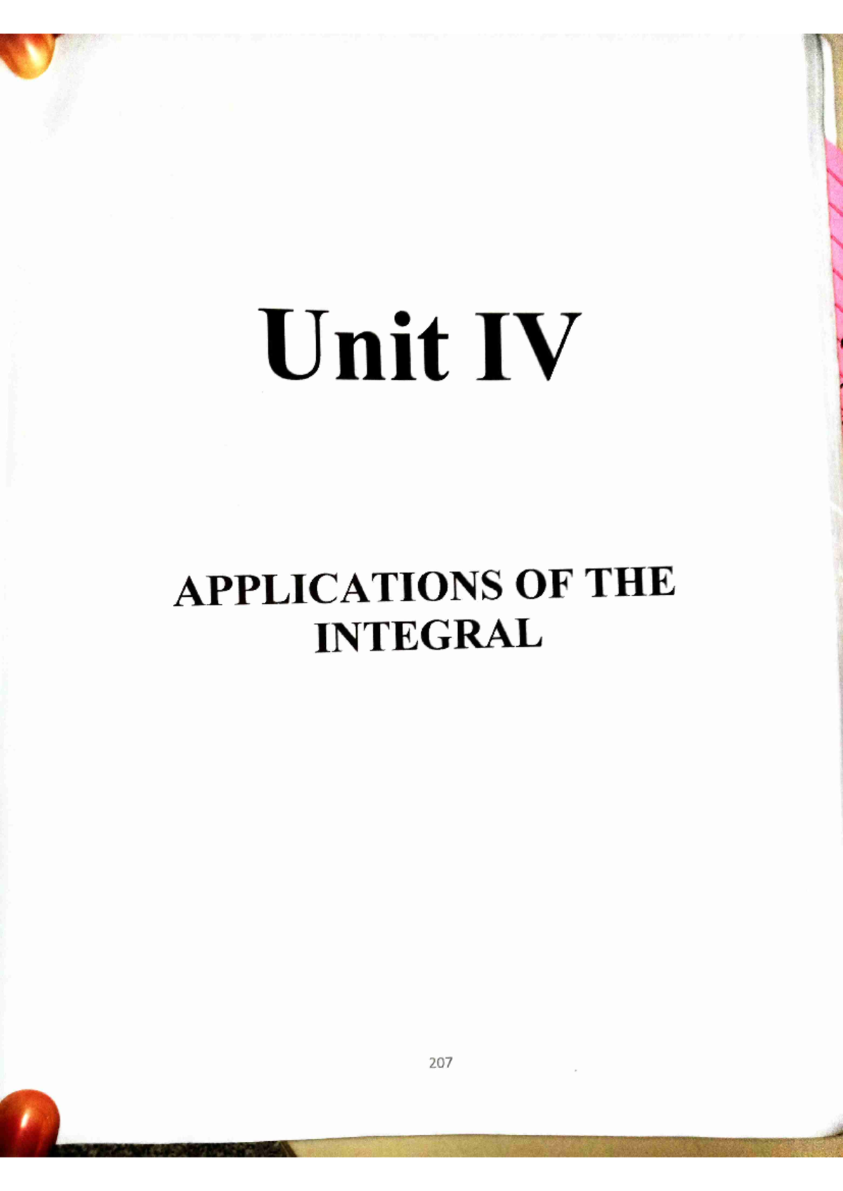 MATH 214 Integral Calculus UNIT IV Applications of the Integral Ma ...
