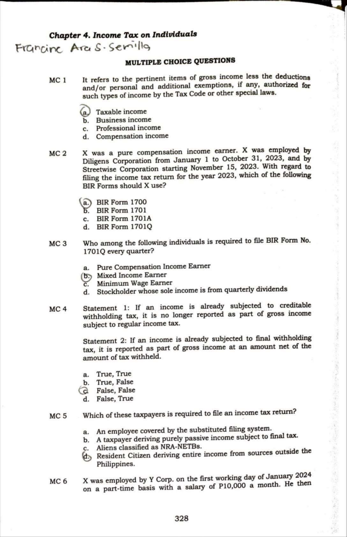 Chapter 4 - Intax: Income Tax on Individuals MC Questions - Studocu