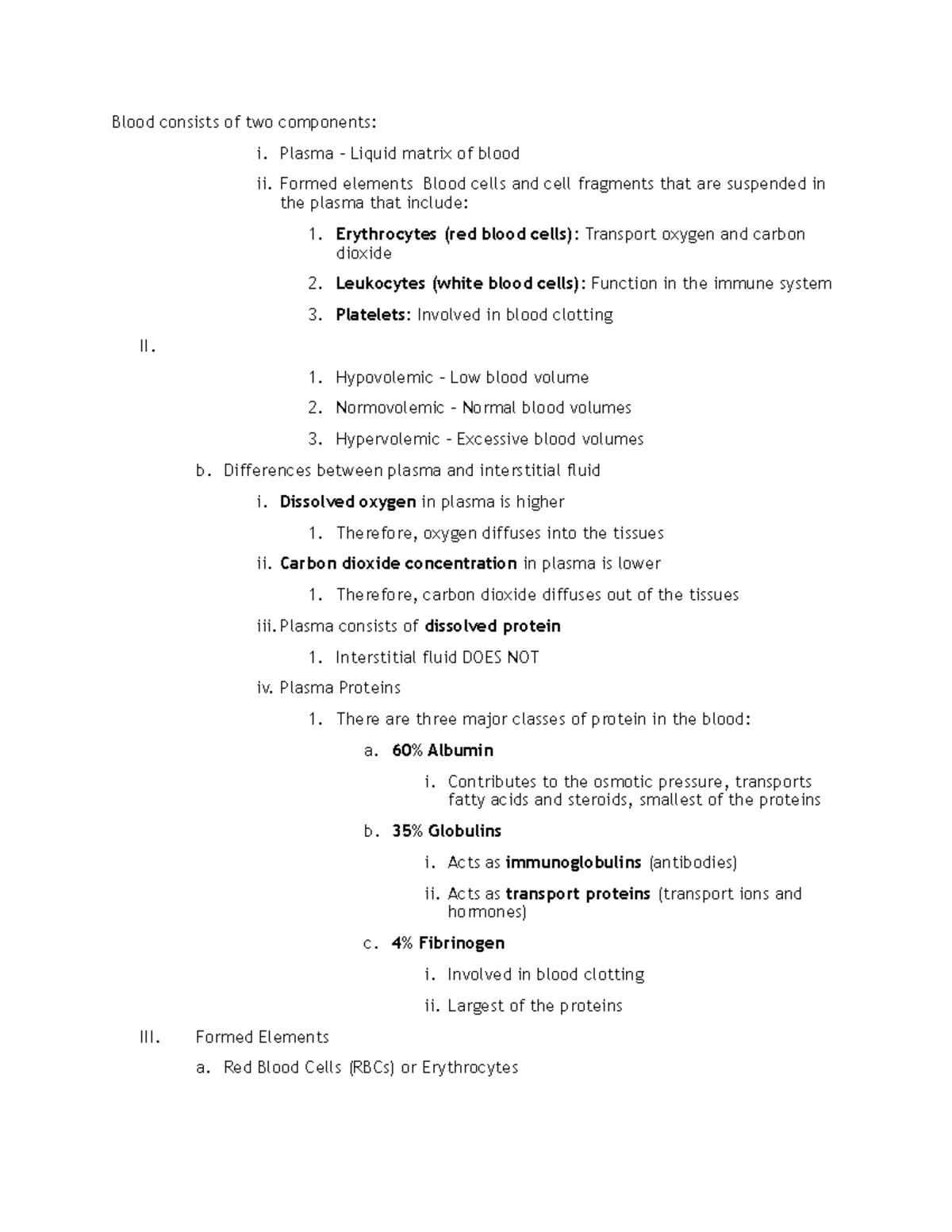 lecture notes 1 - Blood consists of two components: i. Plasma Liquid ...