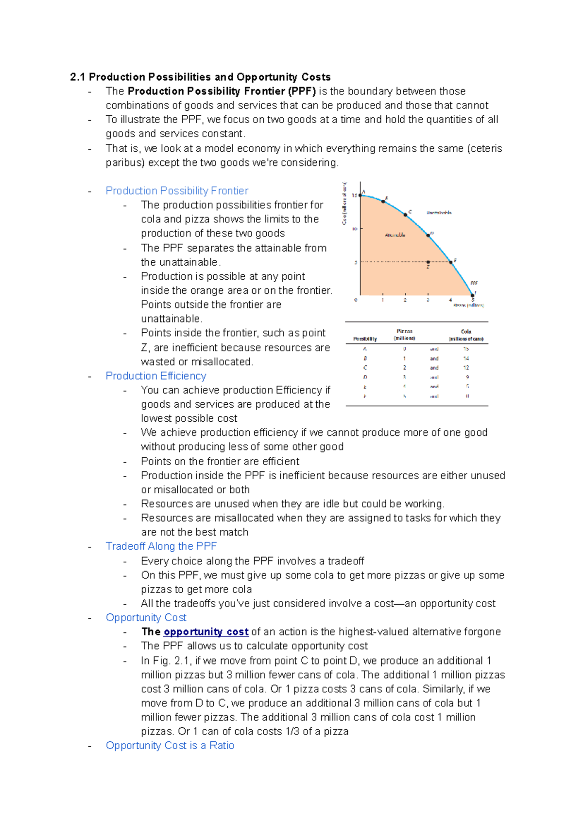 Chapter 2 - Understanding the Economic Problem: PPF & Opportunity Costs ...