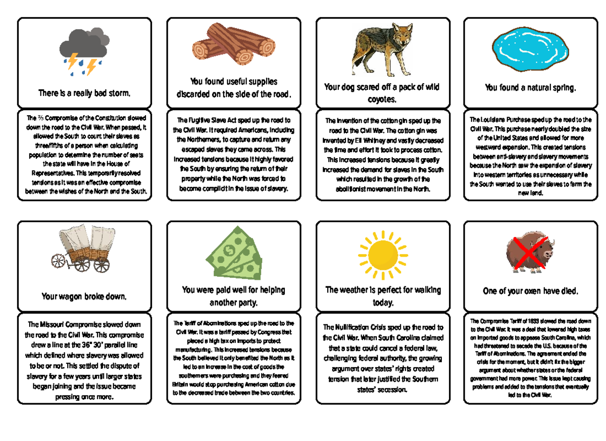 Road to Civil War Cards: Key Events and Compromises - Studocu