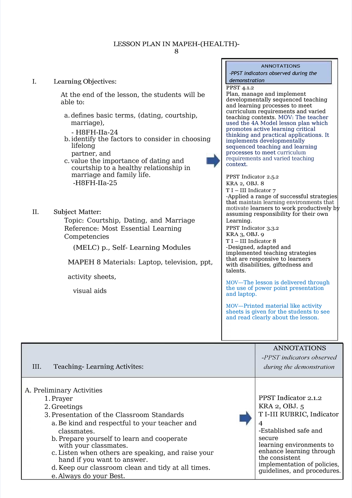 LP-MAPEH 8: Lesson Plan on Courtship, Dating, and Marriage - Studocu