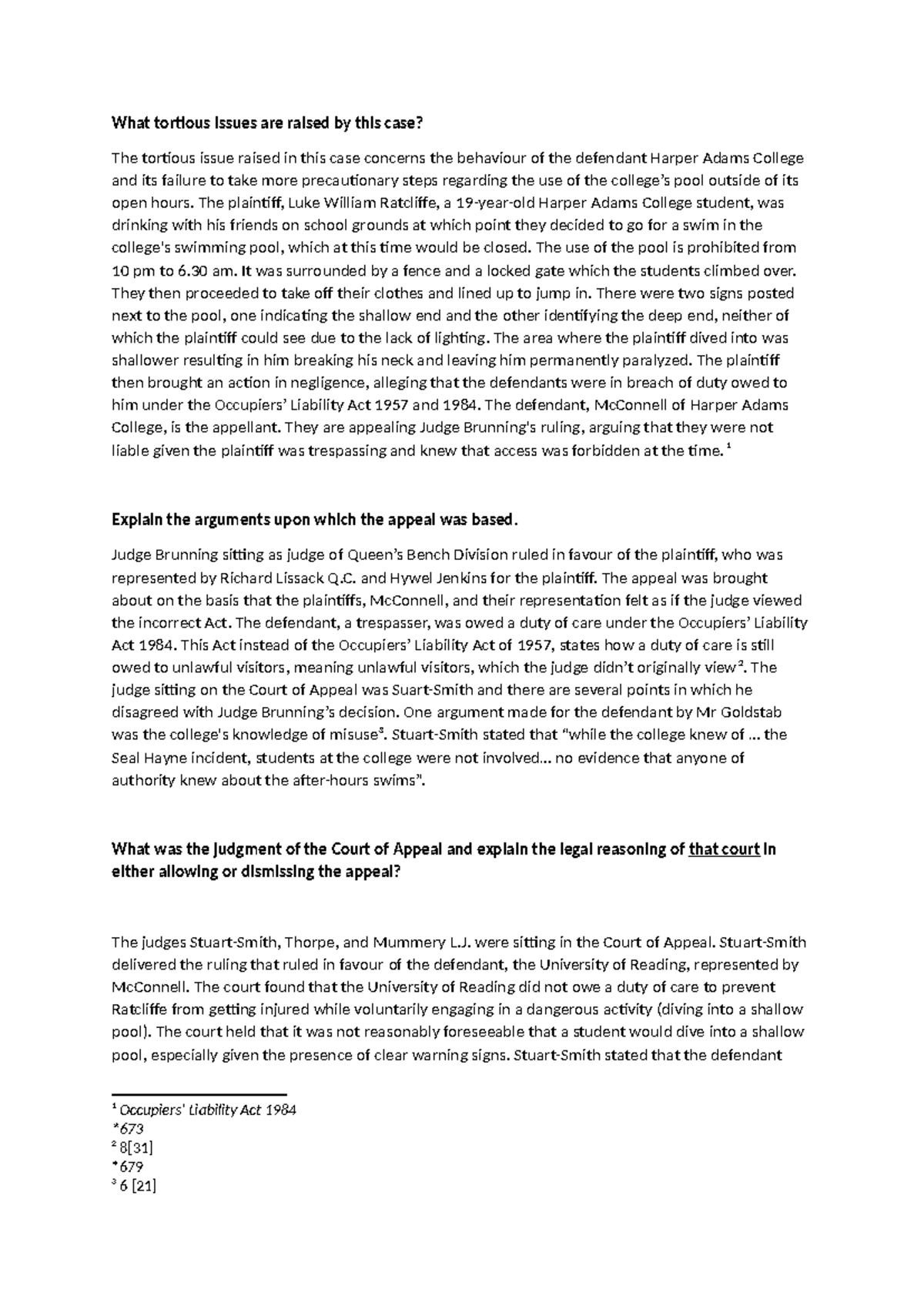Tort Assessment: Analyzing the Appeal in Ratcliffe v. Harper Adams ...