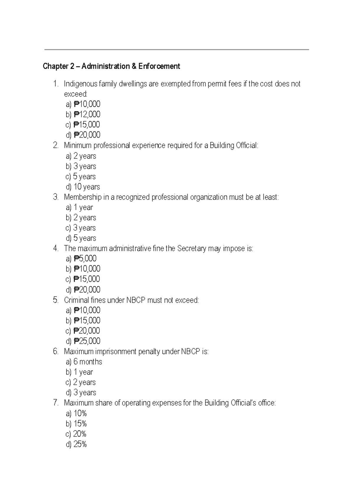 NBCP Mock Exam - Administration, Permits, and Occupancy Requirements ...