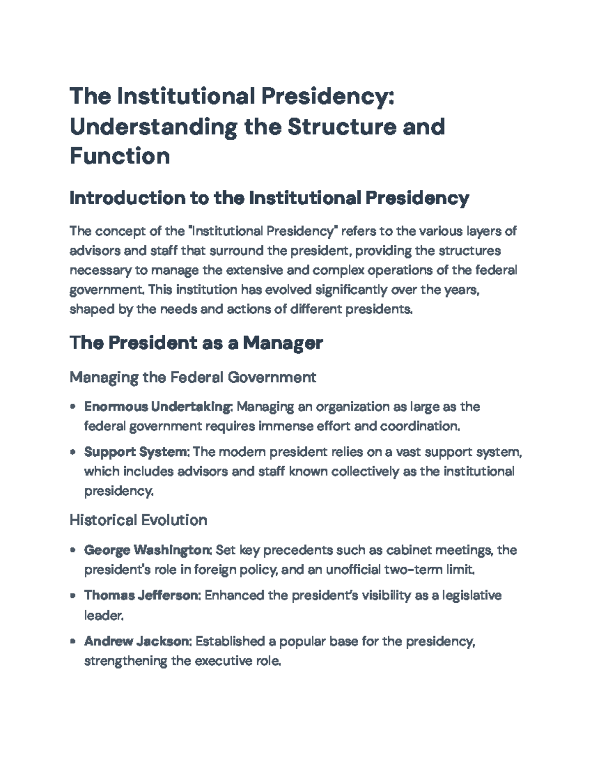 The Institutional Presidency: Structure, Function & Historical ...