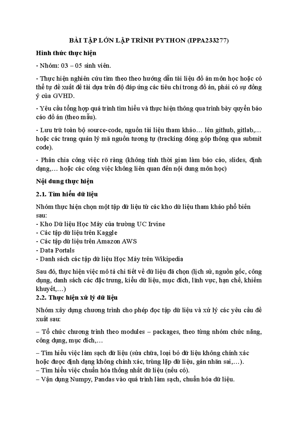 Hướng Dẫn Đề Tài Bài Tập Lớn Lập Trình Python (IPPA233277) - Studocu